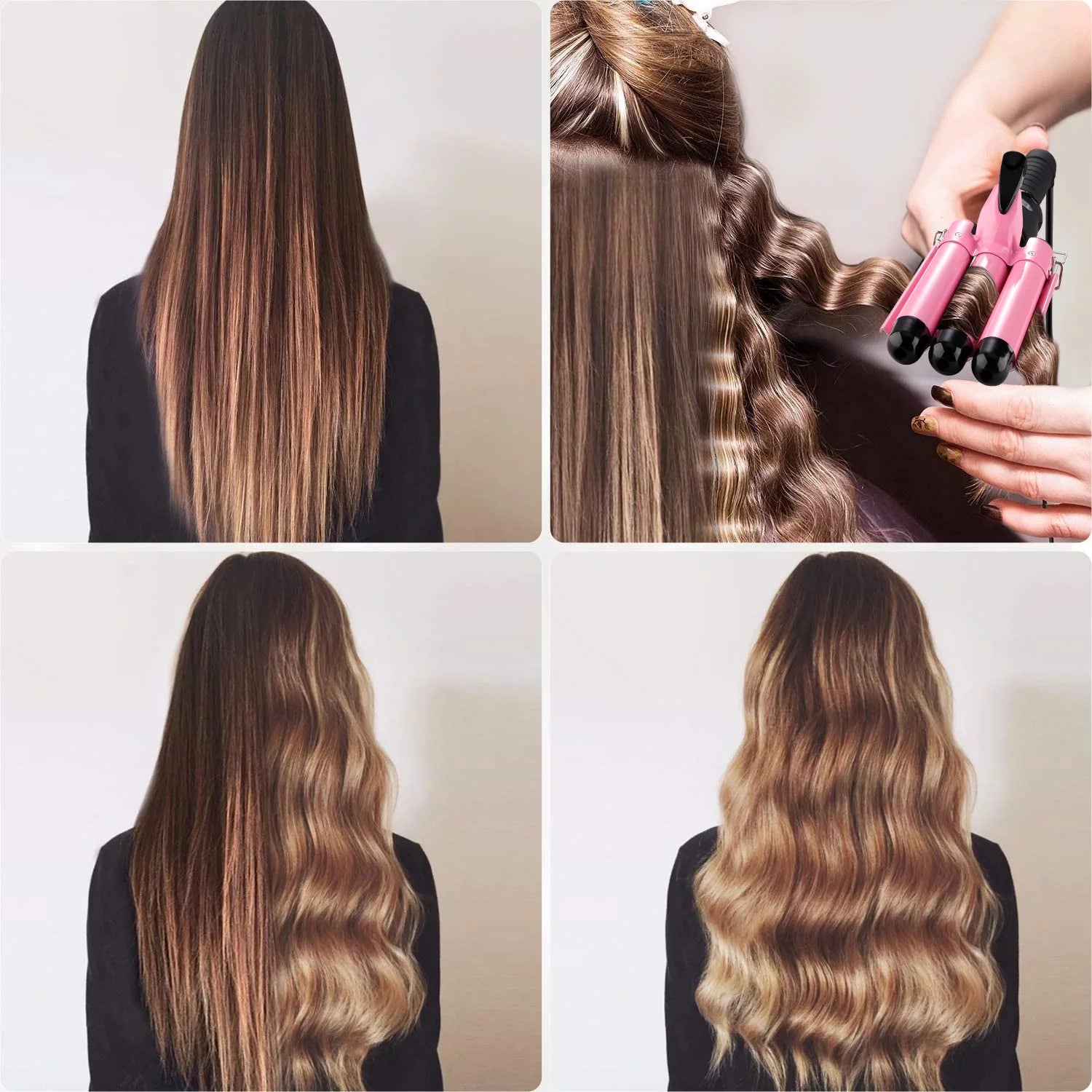 3 Barrel Curling Iron Wand with LCD Temperature Display - Hosey 1 Inch ...